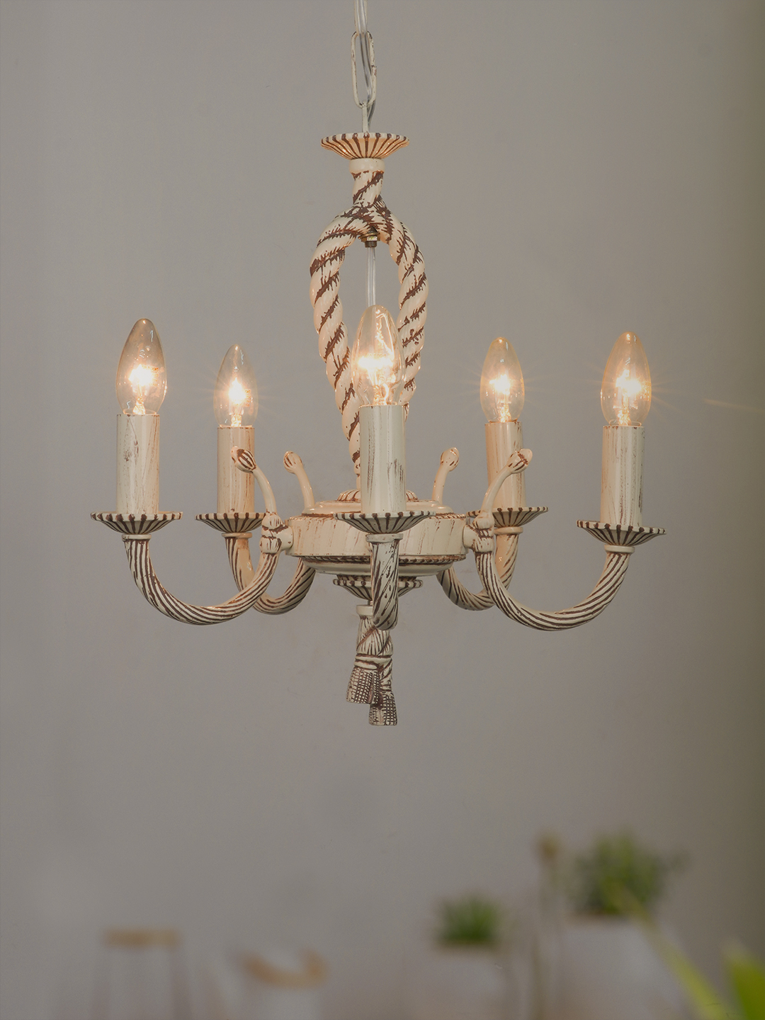 Knotted Cast Aluminium Distressed Creme Antique 5-Light Candelabra ...