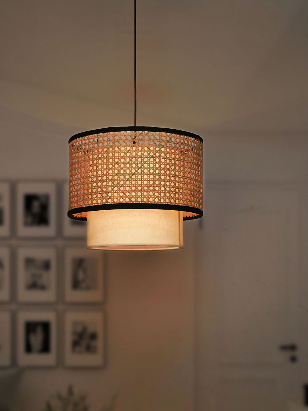 Contemporary Single Ceiling Light With Concentric Dual Cane & Fabric ...