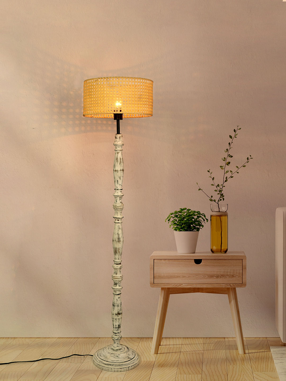 French Farmhouse Style White Distress Wooden Rustic Floor Lamp with ...