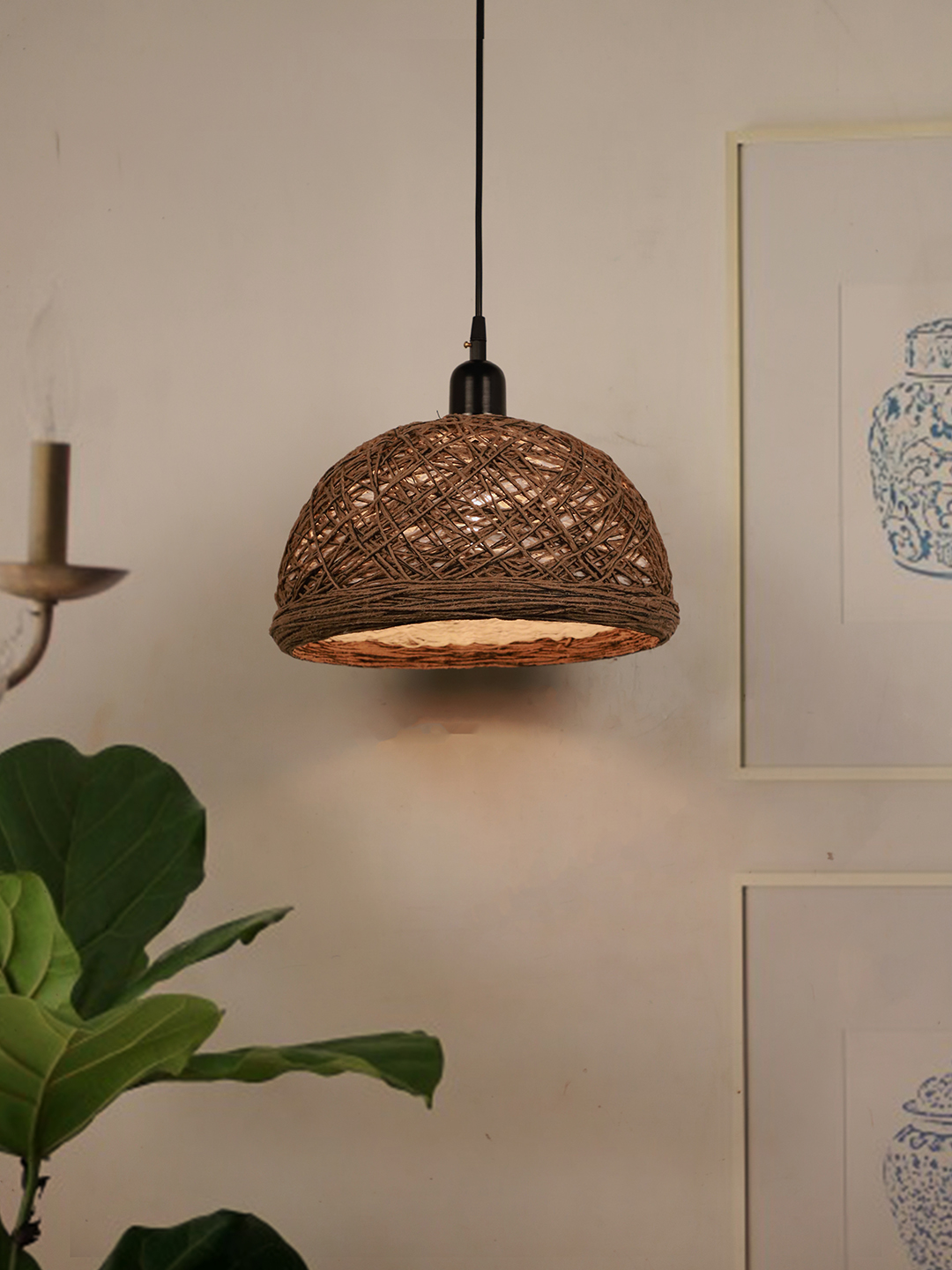 Brown 8 Inches String Bowl Pendant Lamp